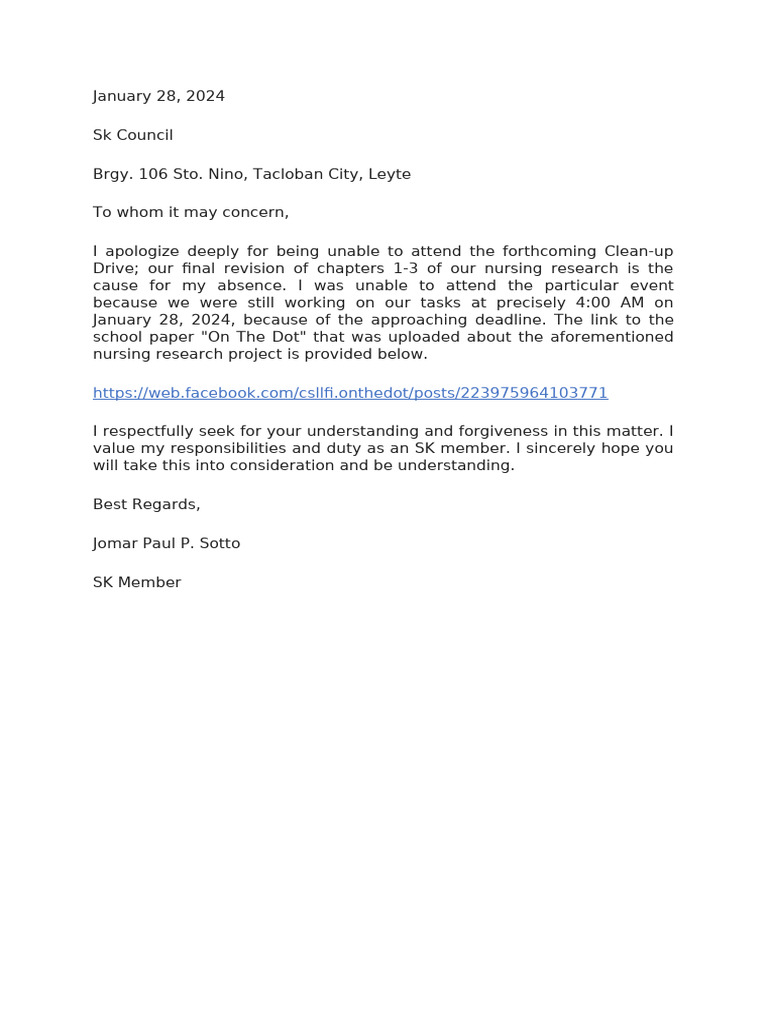Excuse Letter Research | PDF