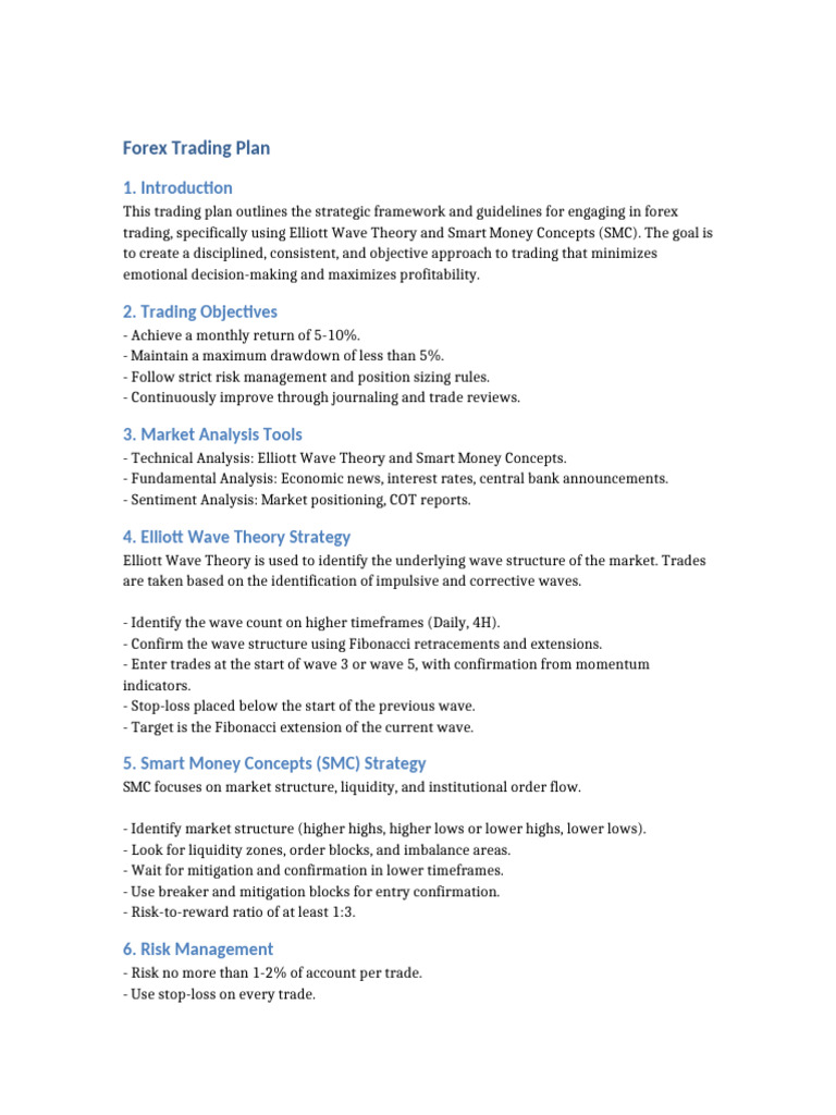 Forex Trading Plan: Elliott Wave & SMC | PDF