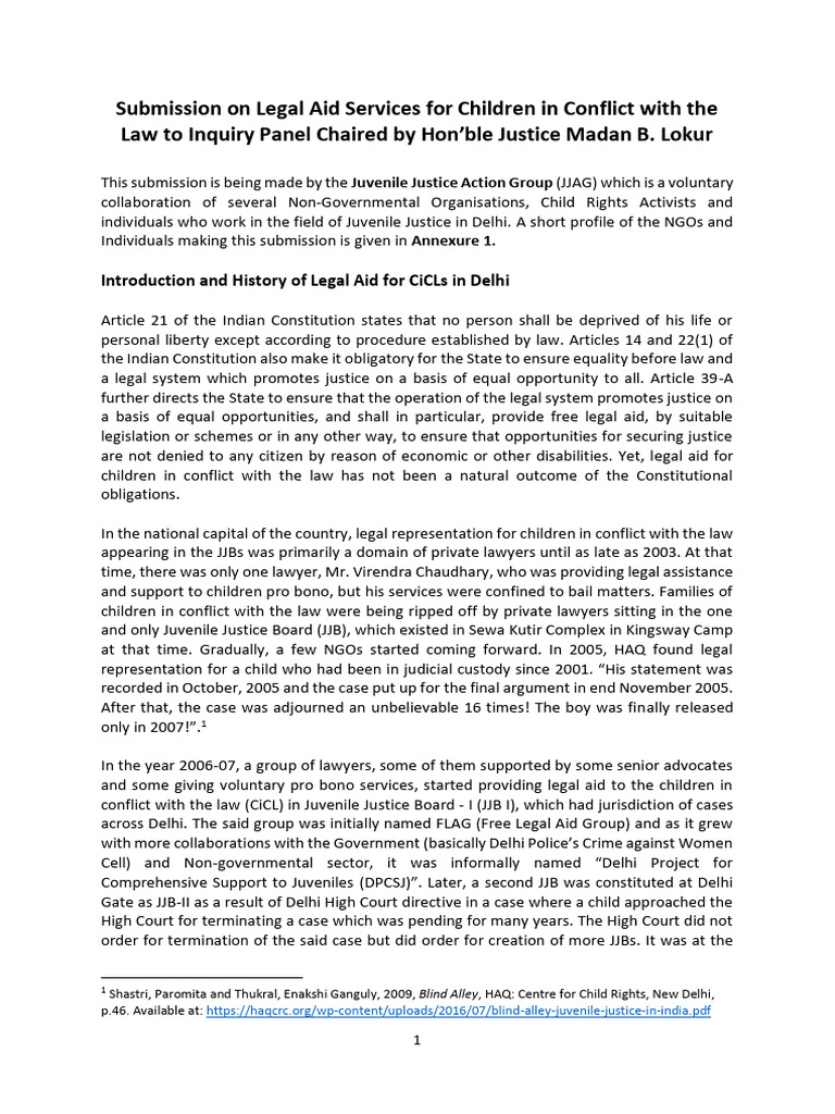 Submission - Legal Aid Inquiry Panel - DCPCR | PDF | Bail | Legal Aid