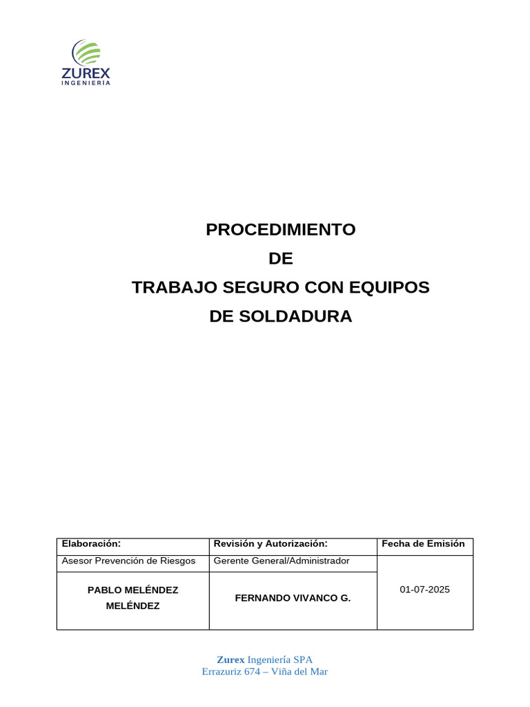 Procedimiento de Trabajo Seguro Con Soldaduras | PDF | Soldadura | Construcción