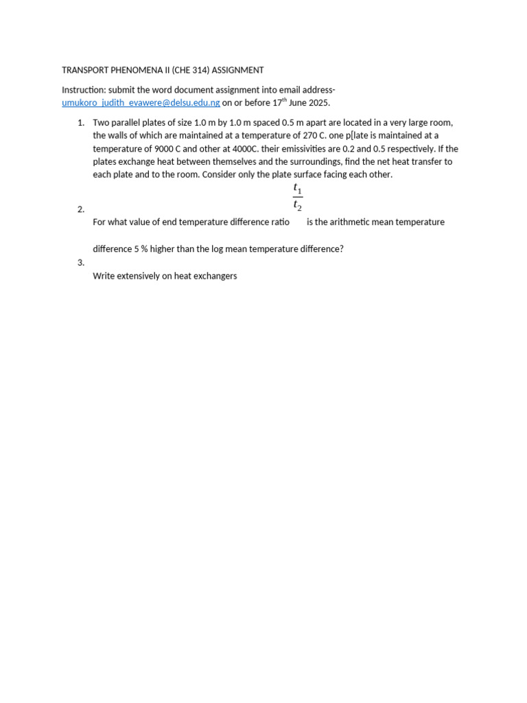 CHE 314 Assignment | PDF