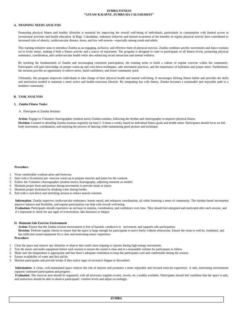 Zumba Training Design Brgy - Calsadahay | PDF | Physical Fitness ...
