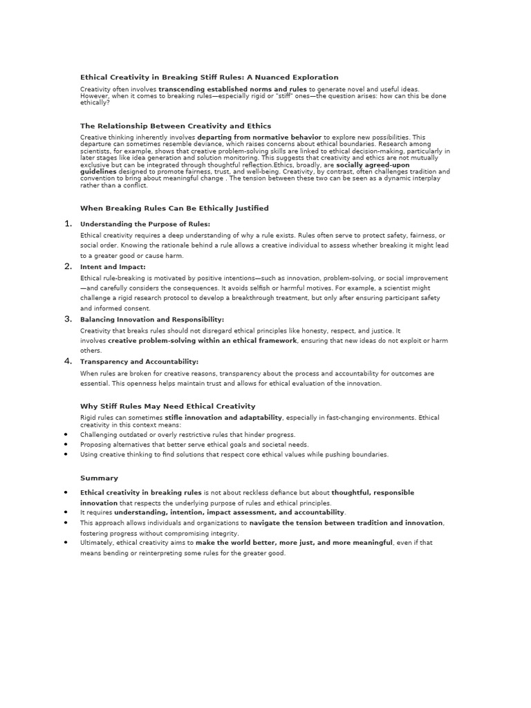 Ethical Creativity in Breaking Stiff Rules | PDF | Creativity | Innovation