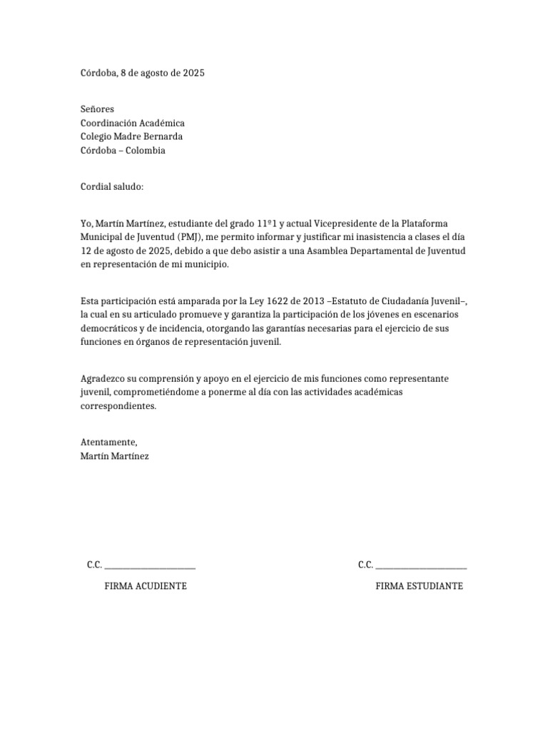 Carta Excusa Martin Martinez | PDF