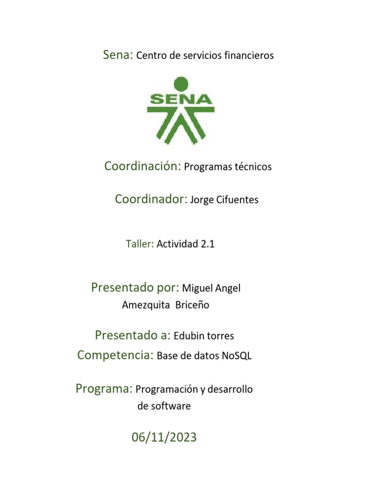 Actividad 2.1 Base de Datos Noi SQL Sena | PDF