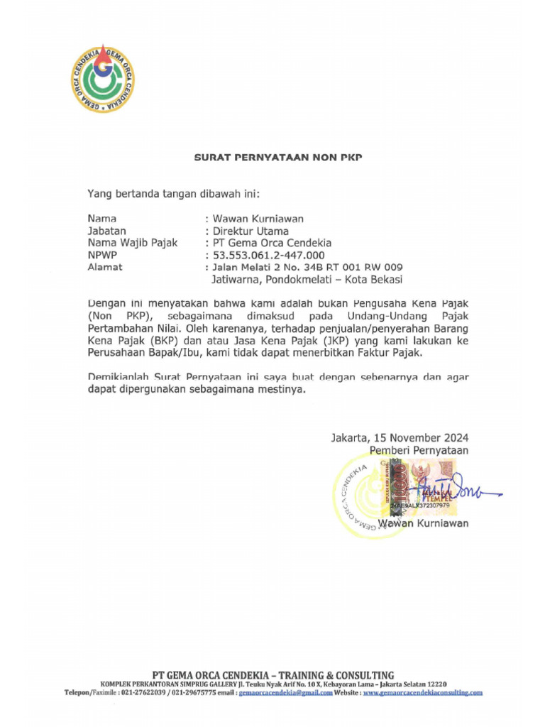 Contoh Surat Non PKP | PDF