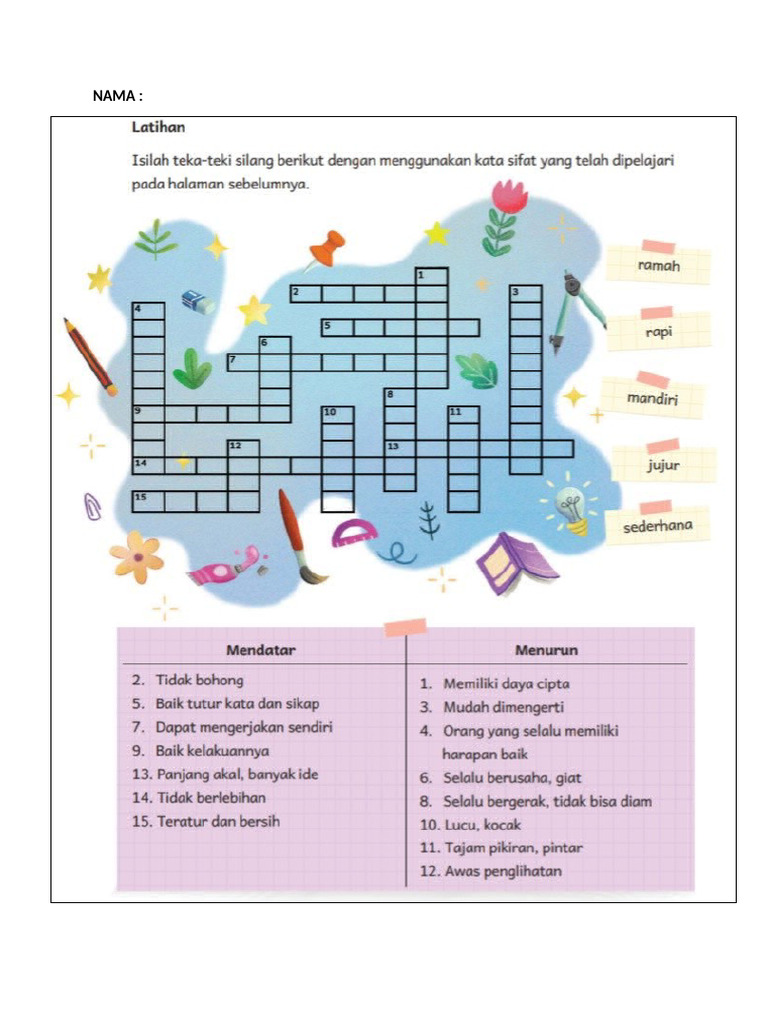 Kelas 5 Soal Tts Kata Sifat Selasa 18 Juli 2023 | PDF