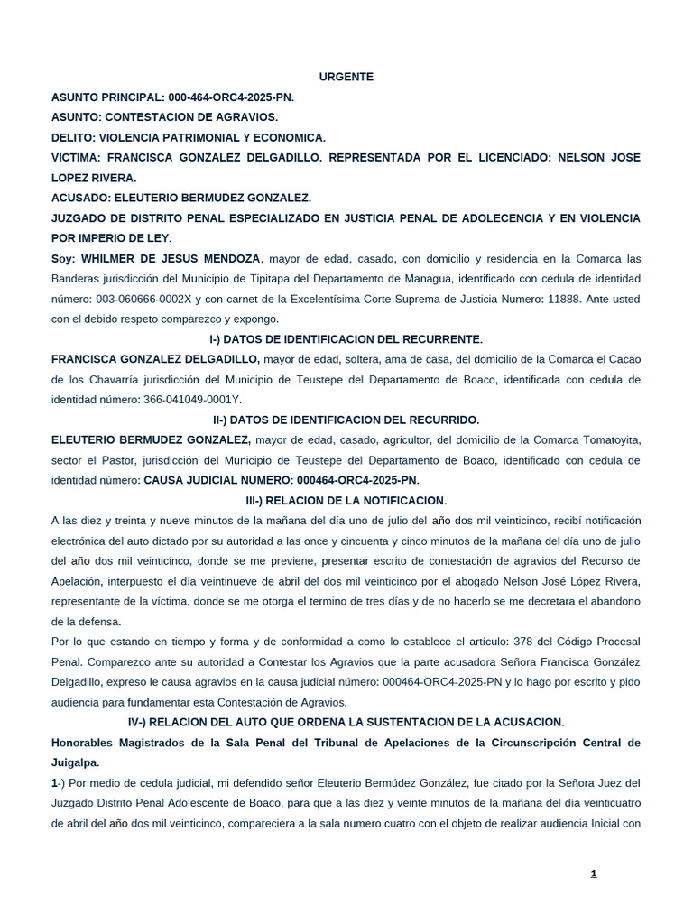 Contestación de Agravios en Caso de Violencia | PDF | Apelación ...