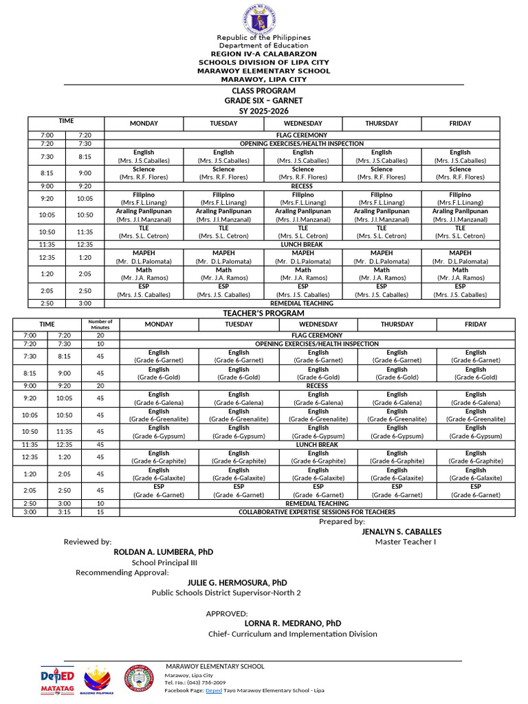 G6-cLASS-PROGRAM-2025-2026 | PDF | Social Institutions | Republic