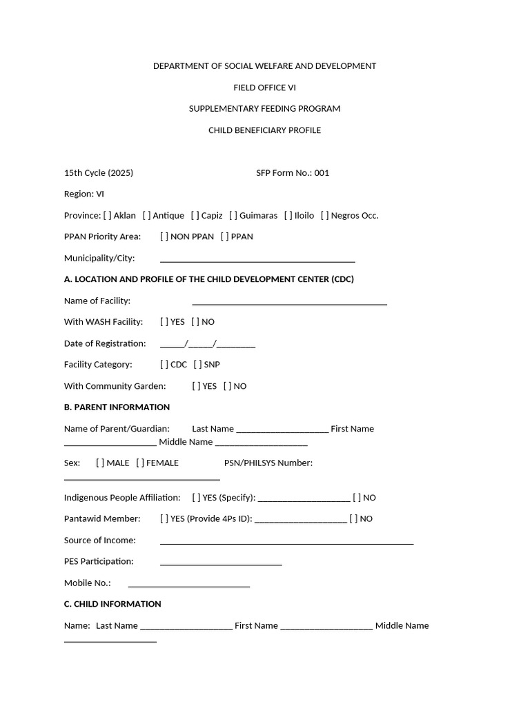 SFP Child Beneficiary Profile 2025 A4 | PDF | Family | Human Development