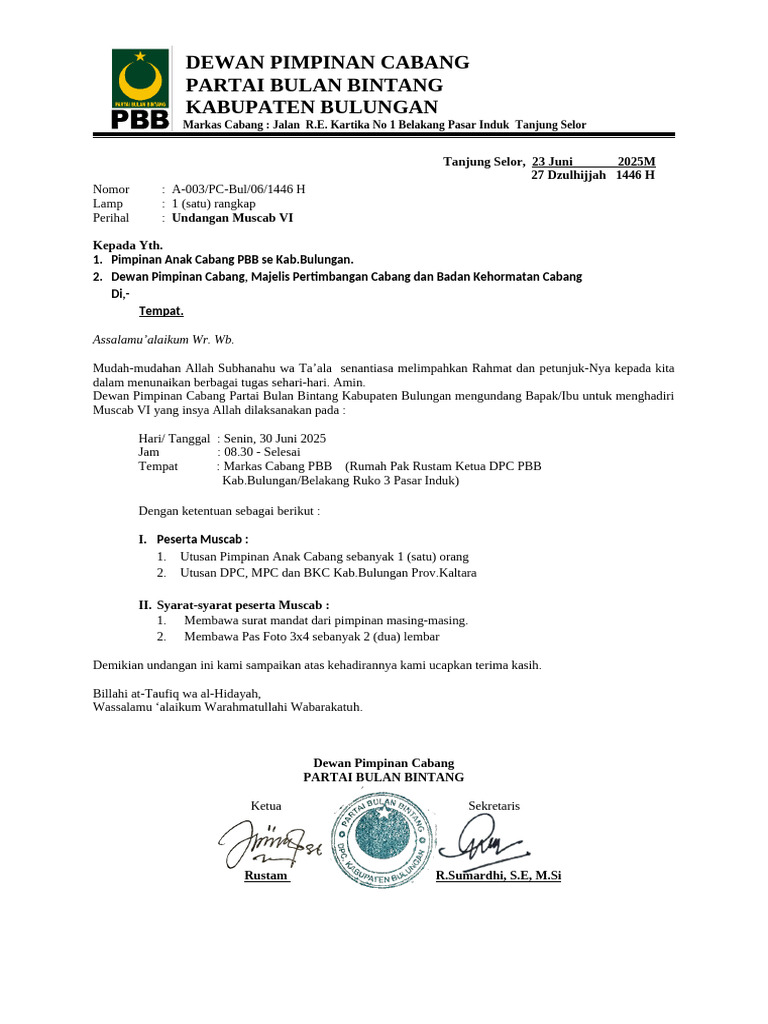 Undangan Muscab VI PBB Bulungan | PDF