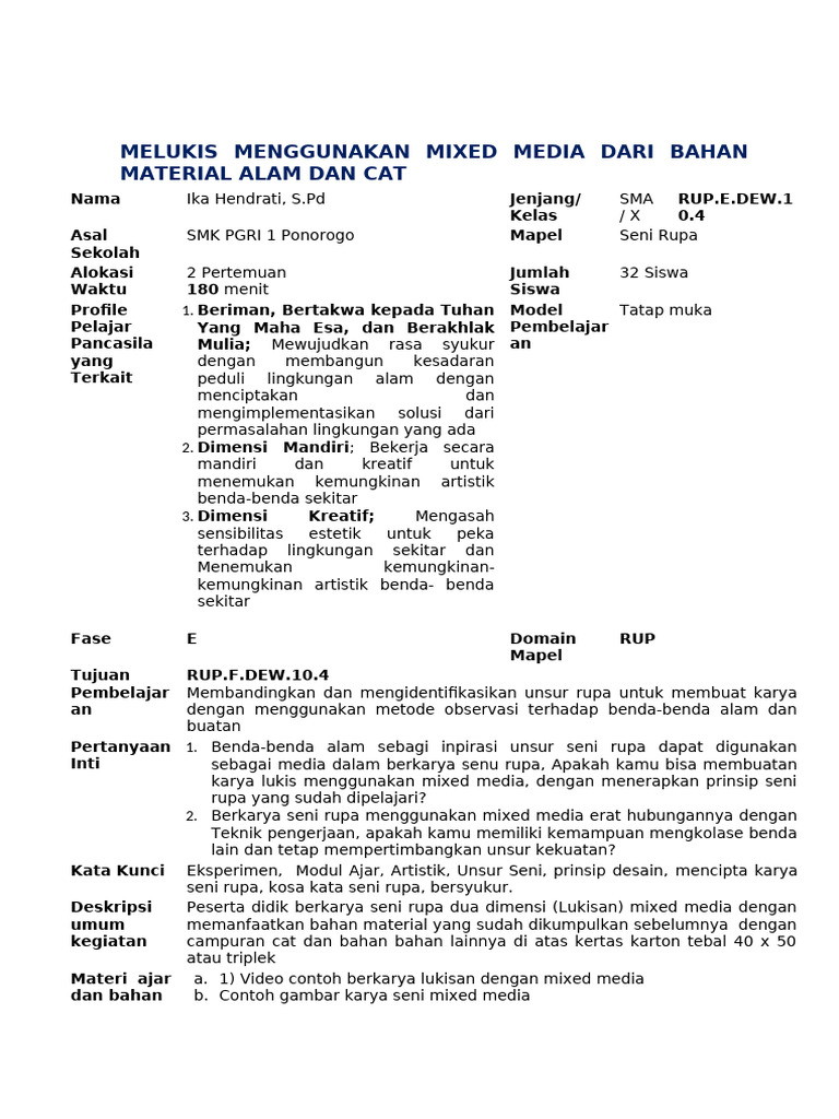 Melukis Menggunakan Mixed Media Dari Bahan Material Alam Dan Cat | PDF