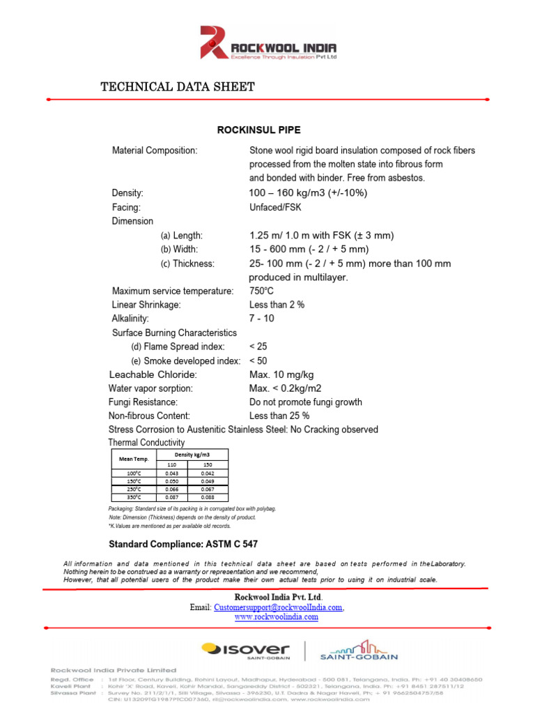 Rockinsul Pipe - TDS 2023 | PDF | Applied And Interdisciplinary Physics ...