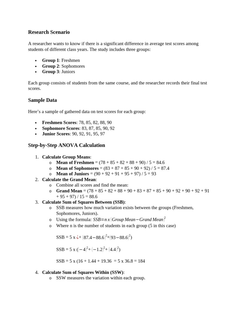 ANOVA Sample Calculation | PDF | F Test | Evaluation Methods