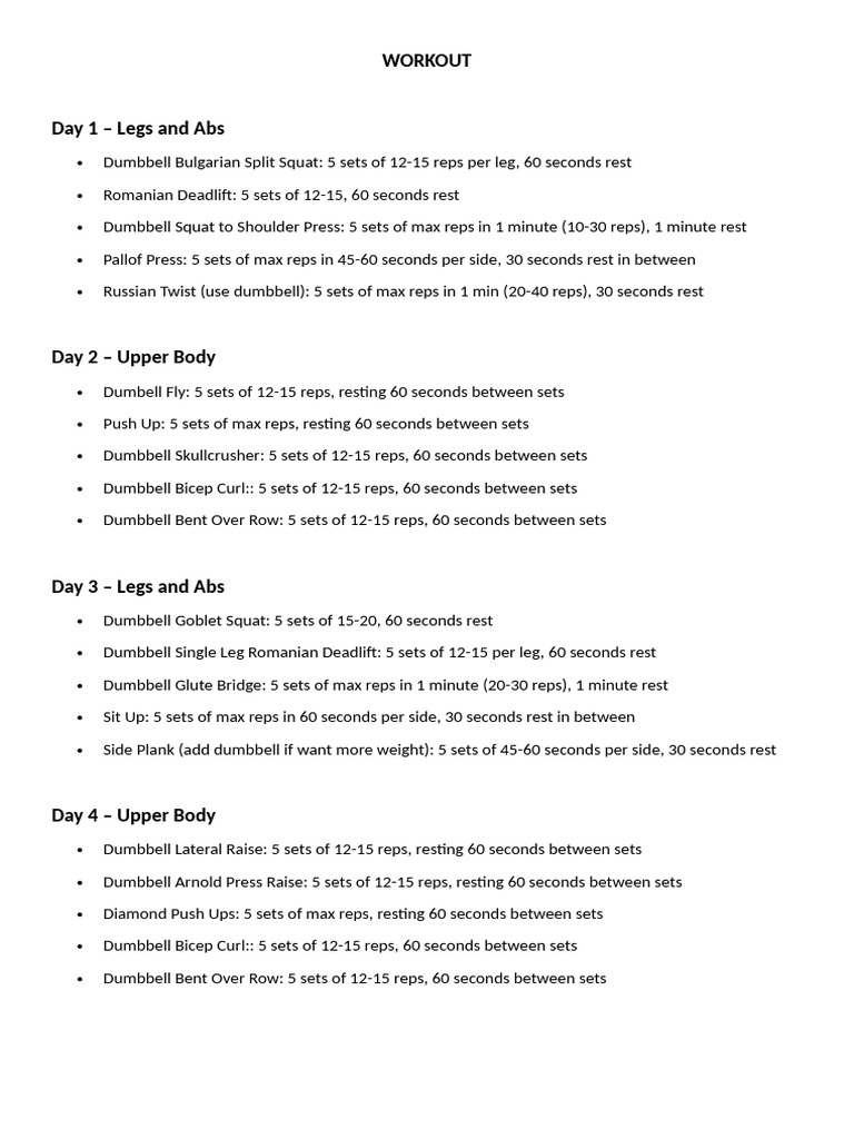 4-Day Dumbbell Workout Plan | PDF
