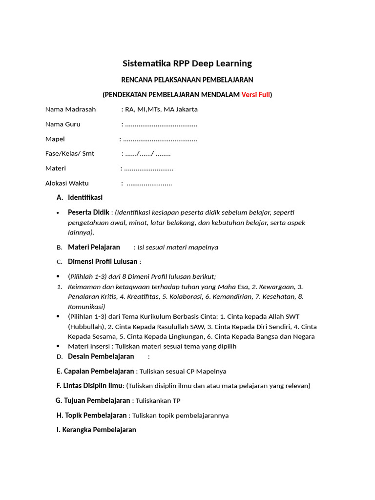 Sistematika RPP Terintegrasi - Versi Full Dan Minimalis | PDF