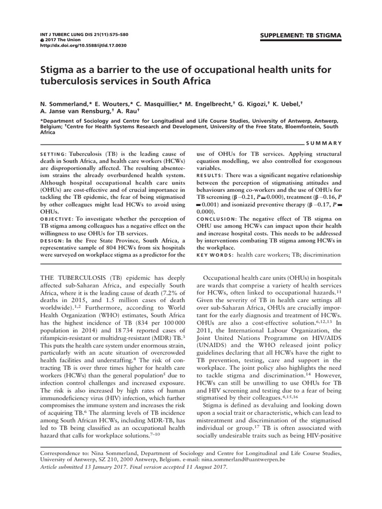 TB Stigma Impact on HCW OHU Use in SA | PDF | Tuberculosis