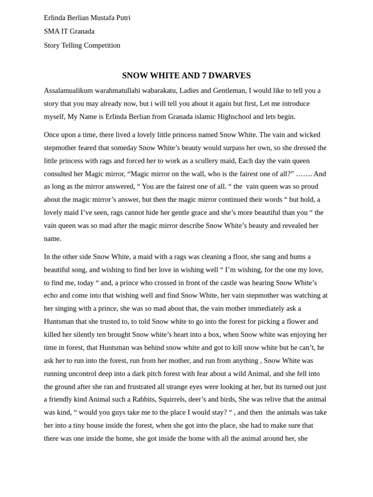 Snow White Storytelling Competition | PDF | Snow White | Folklore