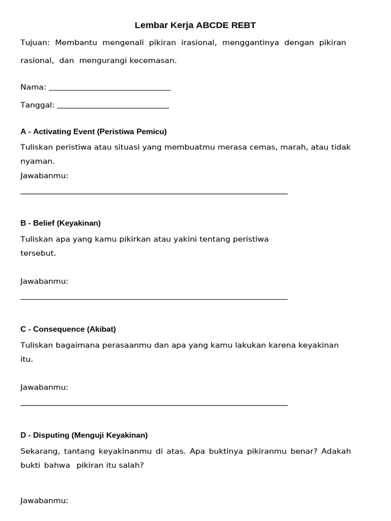 Lembar Kerja Model ABCDE REBT | PDF