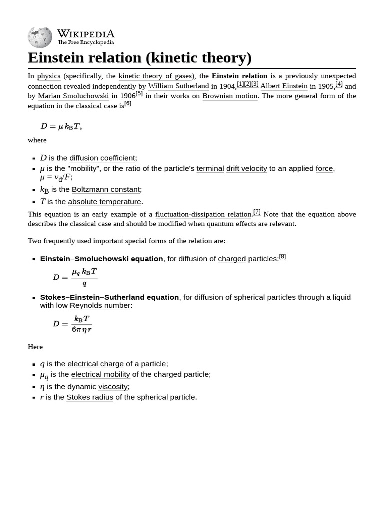 Einstein Relation in Kinetic Theory | PDF | Quantity | Statistical ...