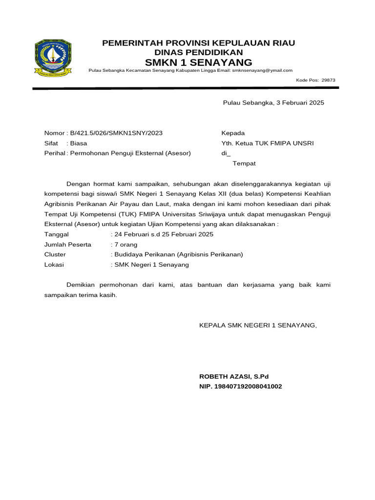 Surat Permohonan Penguji | PDF