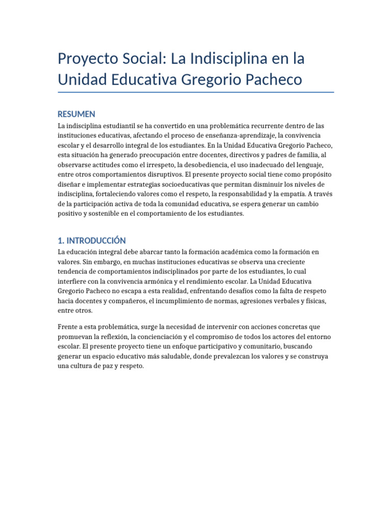 Indisciplina en la Unidad Gregorio Pacheco | PDF