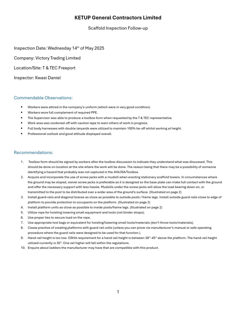 Inspection Report - Victory Trading LTD - T & TEC Freeport | PDF ...
