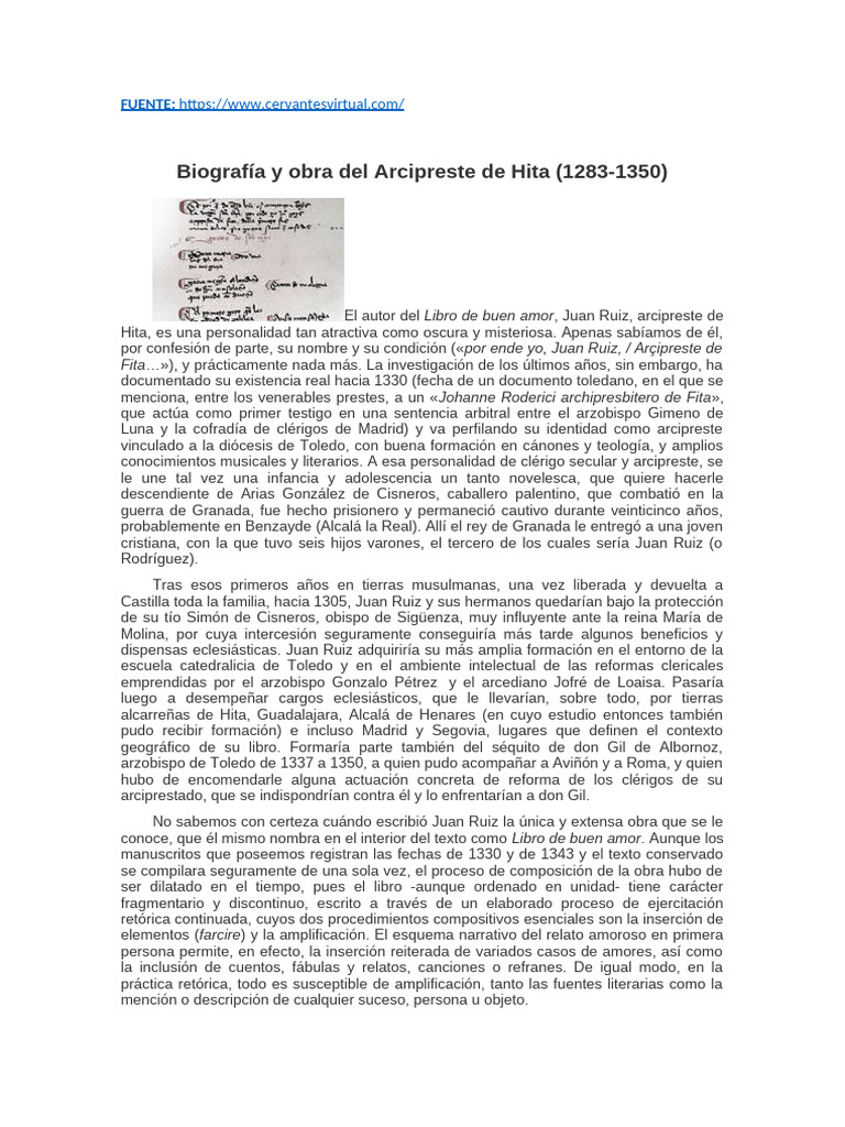 Biografía del Arcipreste de Hita | PDF