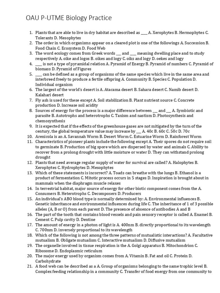 Biology Practice Questions | PDF | Meiosis | Cell (Biology)