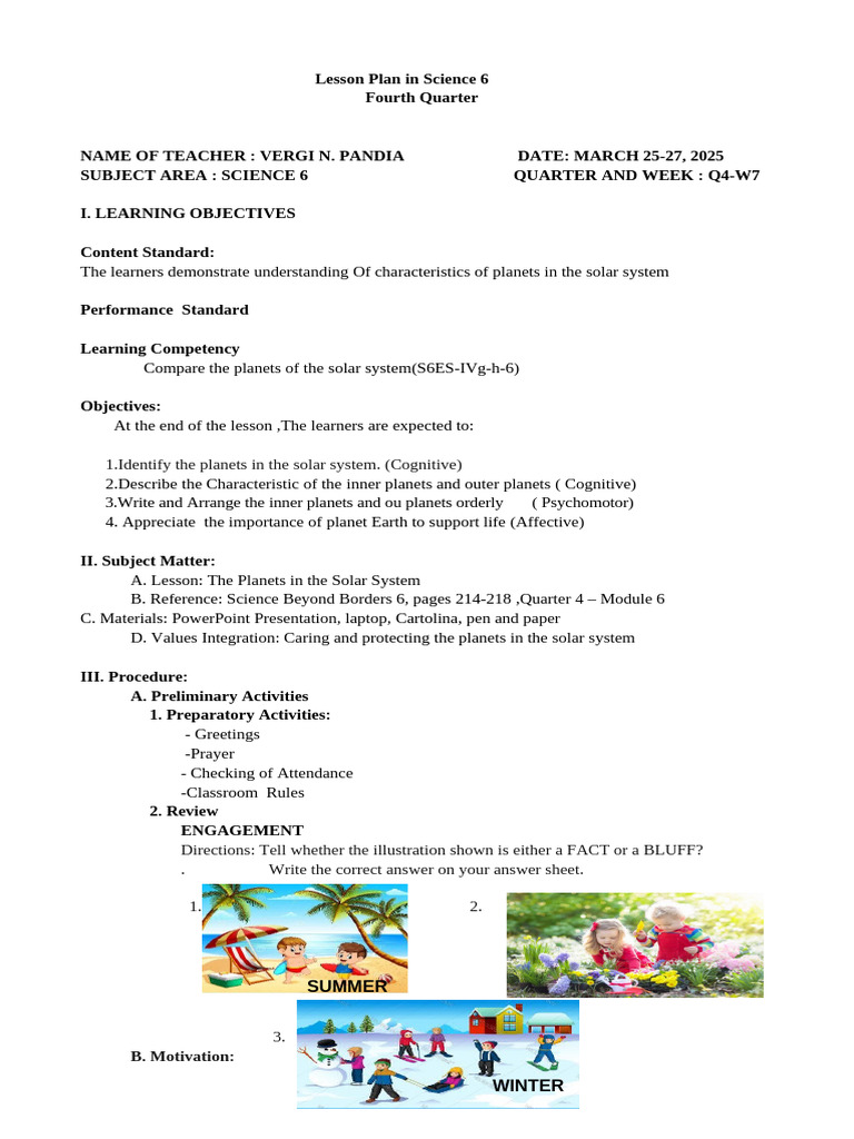 Vergi Pandia Final Lesson Plan in Science - 5e's (1) (3) .Docx Planets | PDF | Planets | Solar ...