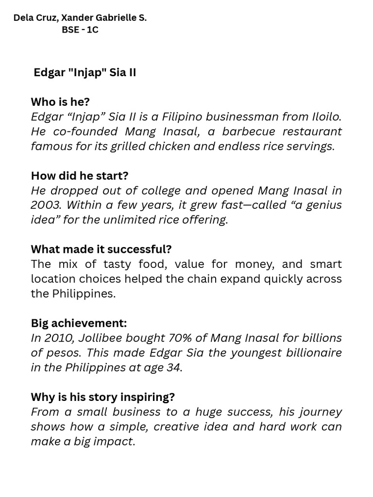 Edgar "Injap" Sia II Who Is He? | PDF
