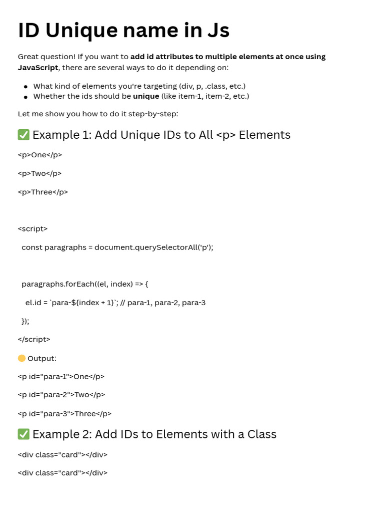 ID Unique Name in Js | PDF