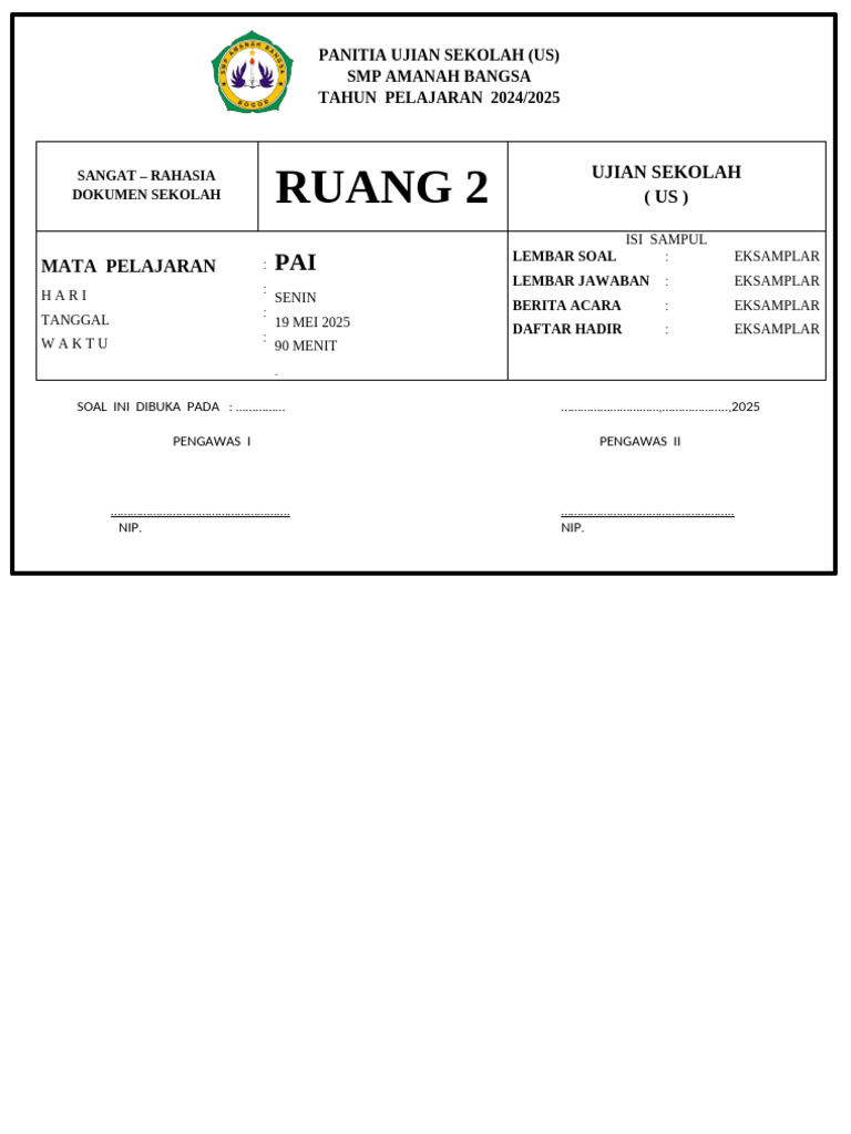 Sampul Amplop Naskah Soal Ujian - WWW - Kherysuryawan.id | PDF