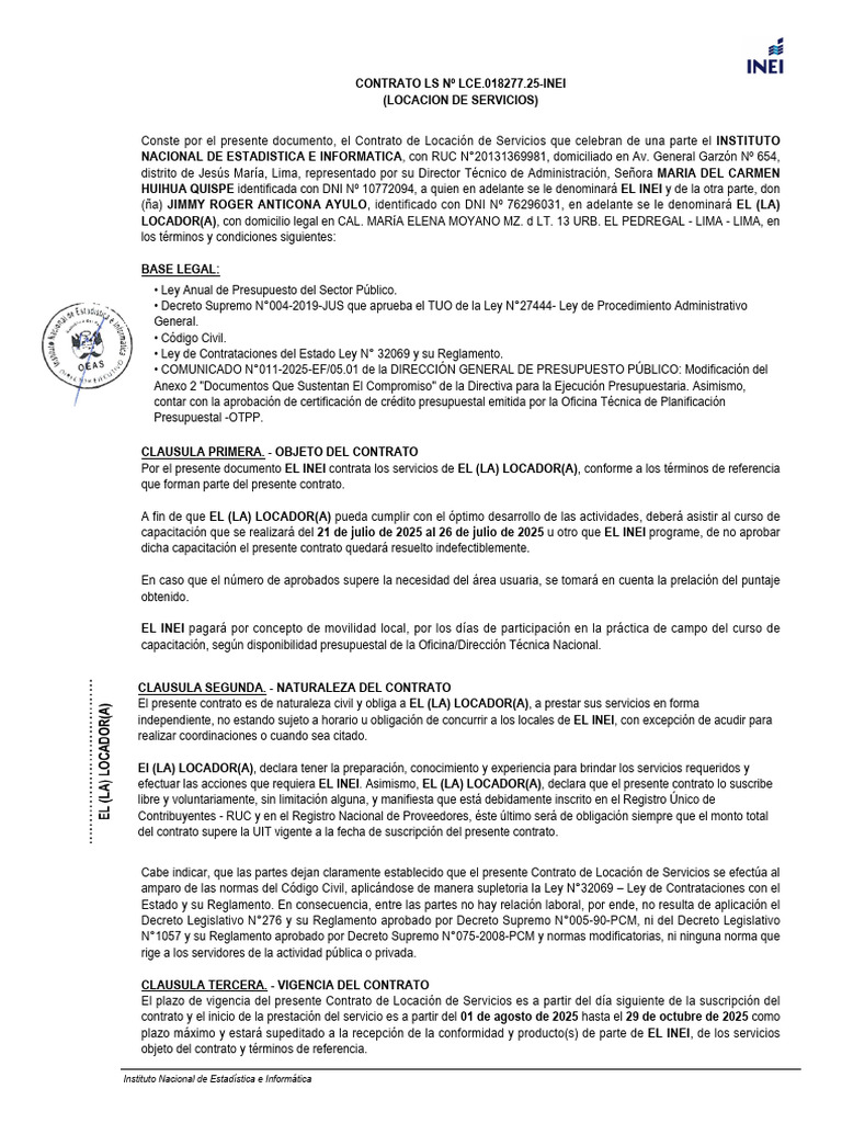 Contrato Jimmy Roger Anticona Ayulo | PDF | Corrupción política