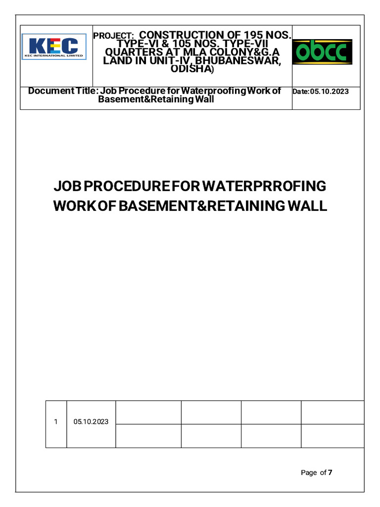 Waterproofing Procedure for Basements | PDF | Concrete | Materials