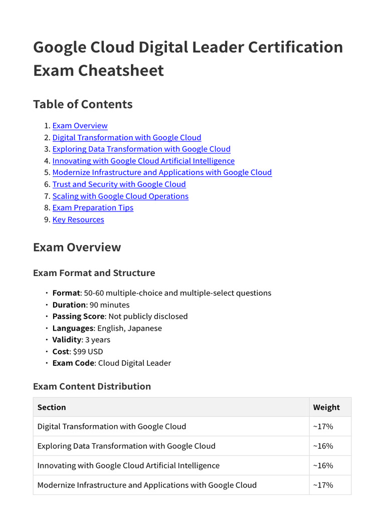 Google Cloud Digital Leader Cheatsheet | PDF | Cloud Computing | Machine Learning