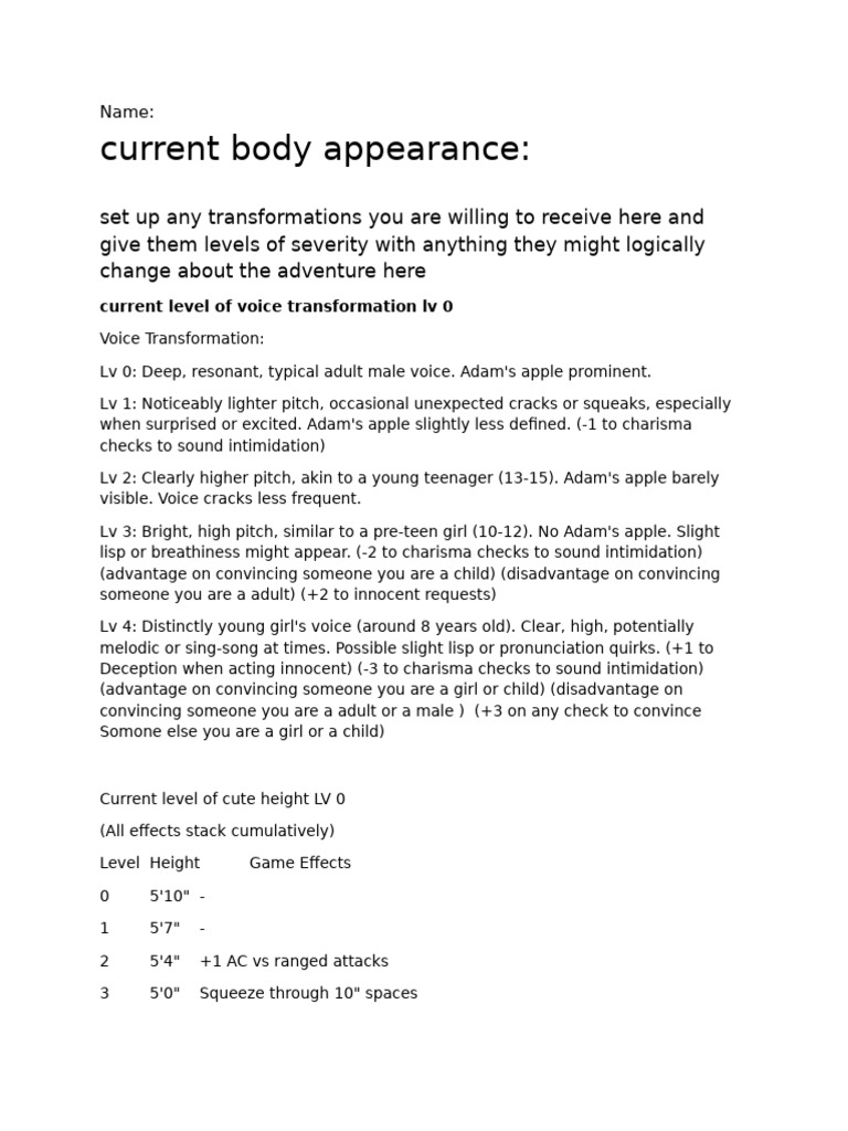 Character Transformation Levels Guide | PDF