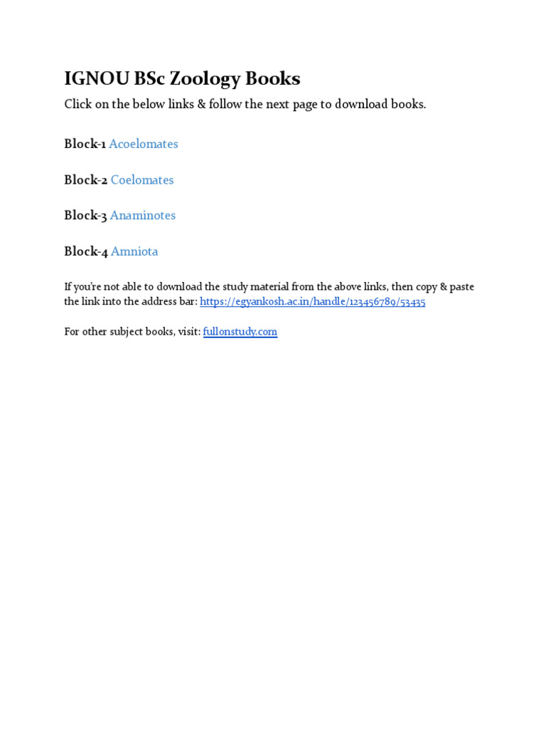 IGNOU BSC Zoology Books | PDF