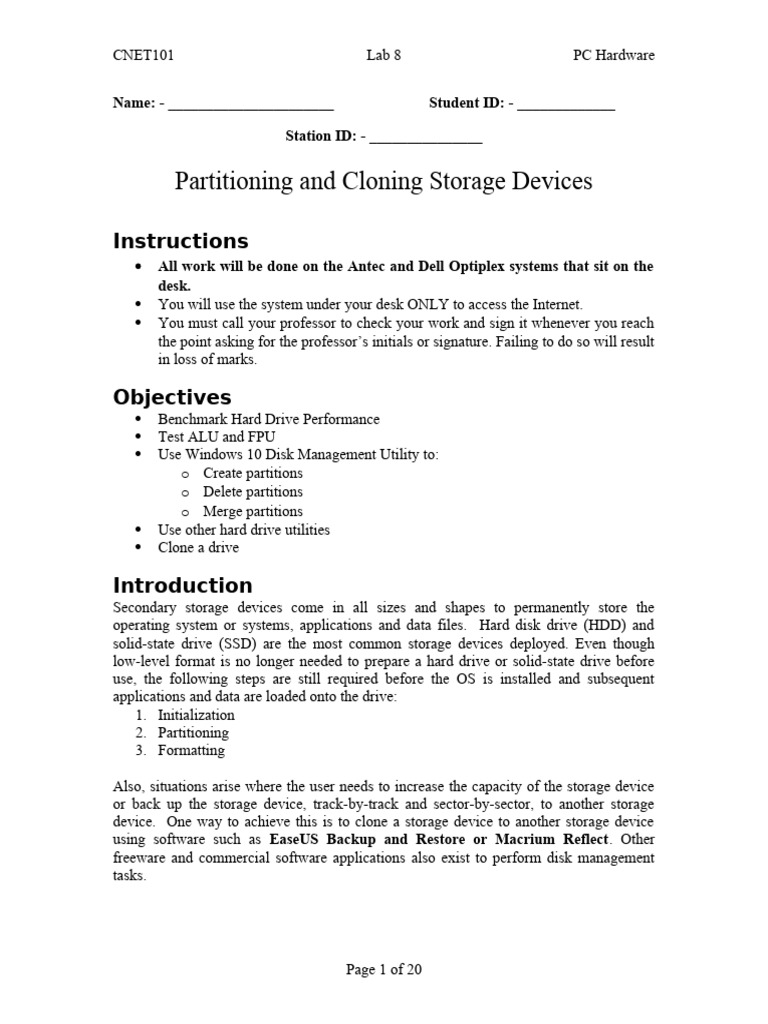 Hard Drive Partitioning Lab Guide | PDF | Hard Disk Drive | Computing ...