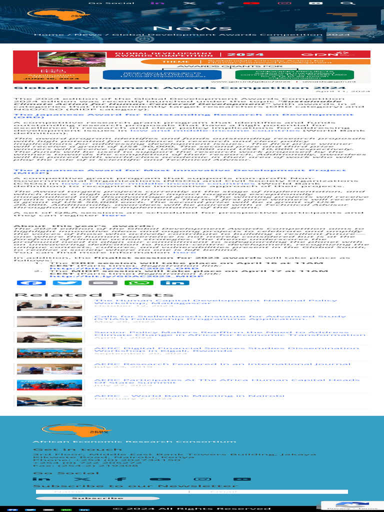 Global Development Awards Competition 2024 - AERC | PDF | Non Governmental Organization