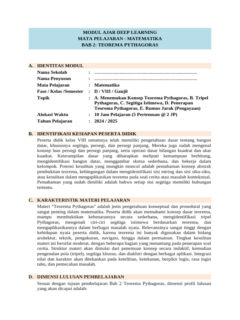 Modul Bab 2 Teorema Pythagoras | PDF