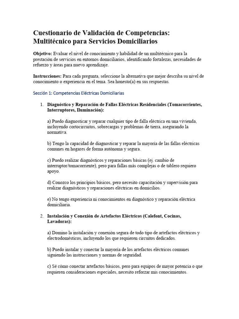 Cuestionario de Validación de Competencias | PDF | Plomería