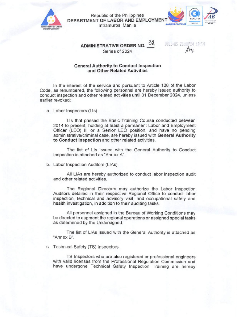 AO 32 24 General Authority To Conduct Inspection and Other Related ...