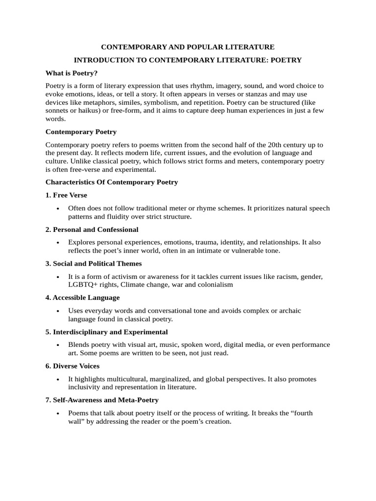 Introduction To Contemporary Literature Written Report | PDF | Poetry ...