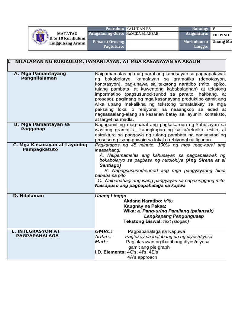 DLP Filipino 5.tagalog Language | PDF