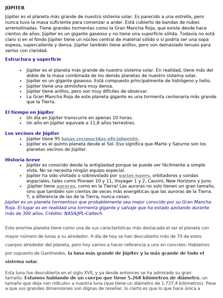 Júpiter: El Gigante Gaseoso y Sus Lunas | PDF | Júpiter | Astronomía ...