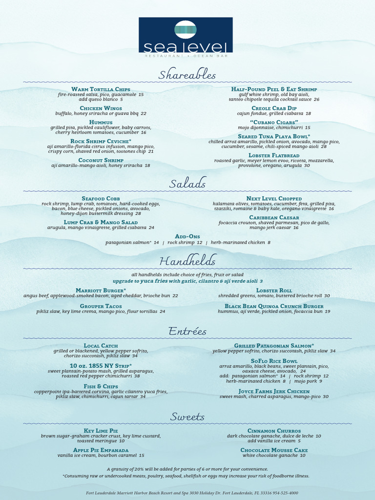 MC FLLSB Sea Level Dinner Menu 29192 | PDF | Rose | Anheuser Busch Brands