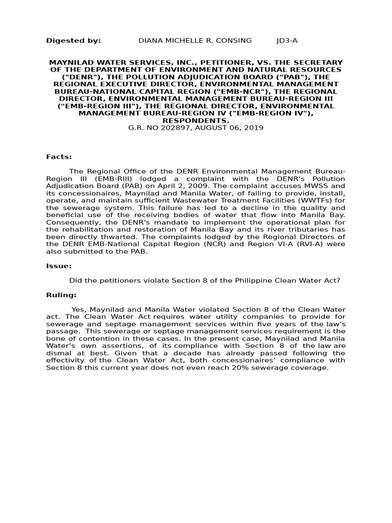 Maynilad Water Violations of Clean Water Act | PDF | Clean Water Act ...