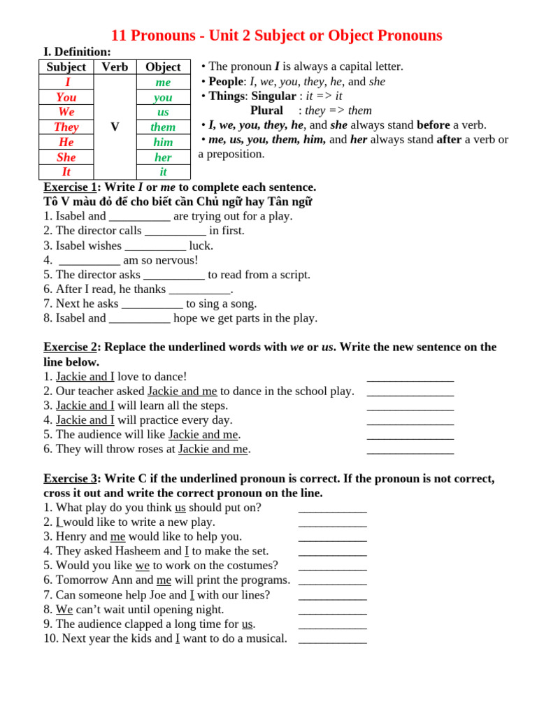 Understanding Subject and Object Pronouns | PDF | Subject (Grammar ...