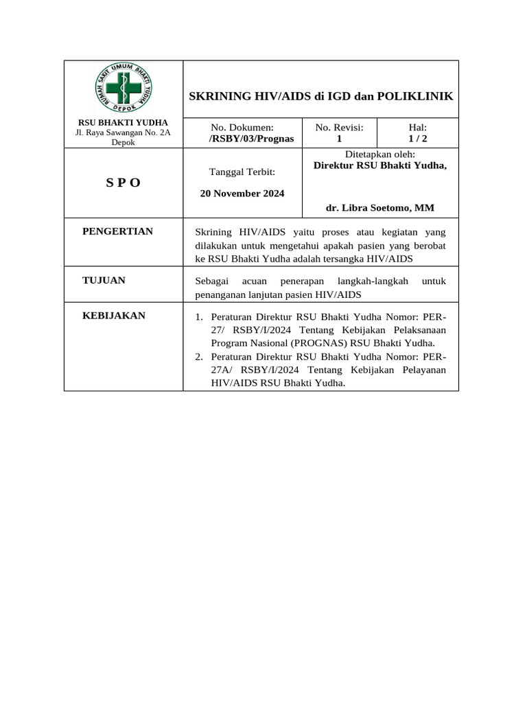 Skrining HIV/AIDS di RSU Bhakti Yudha | PDF